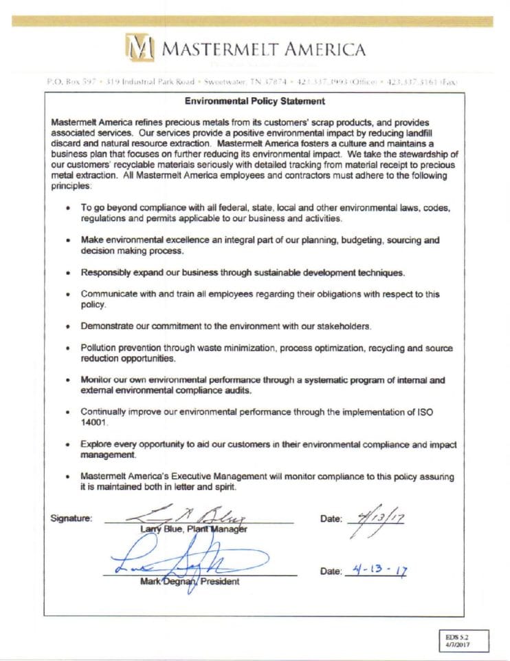 Environmental Policy Statement - Mastermelt